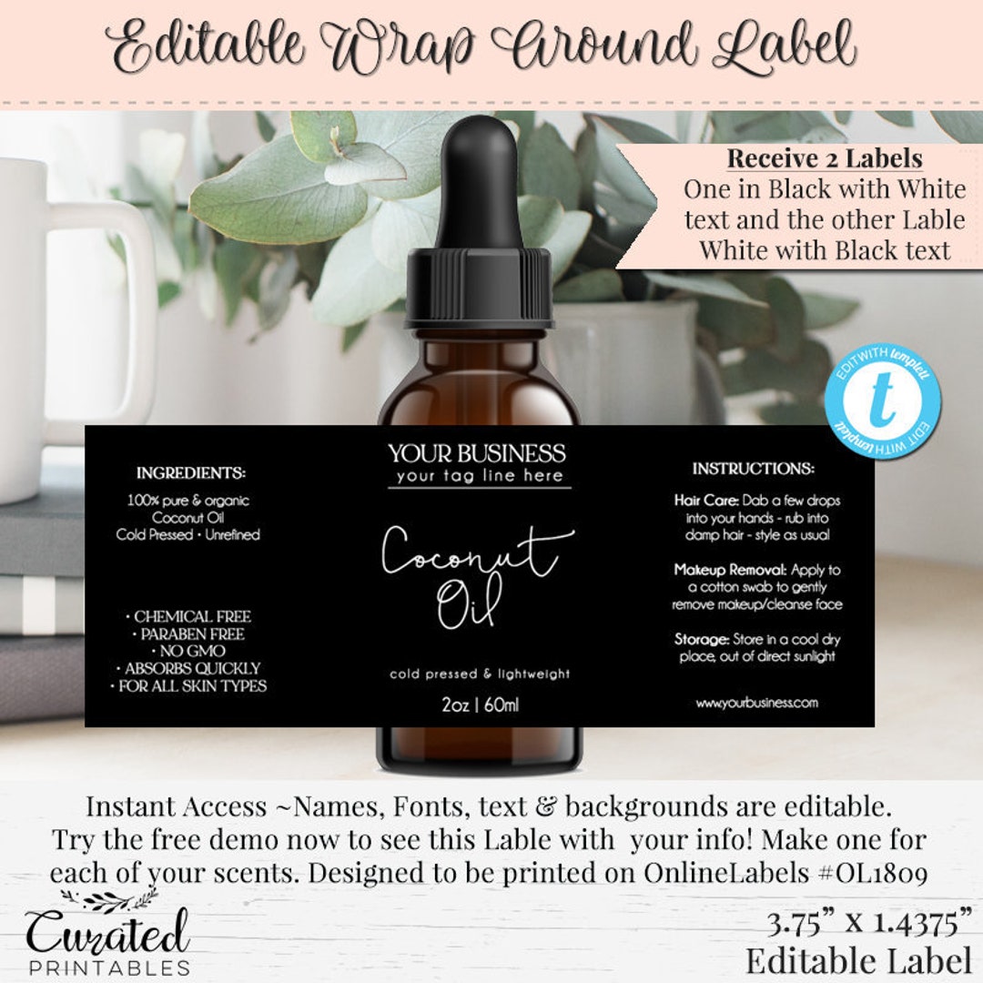 Wrap Around Bottle Label, Editable Bottle Label, DIY Bottle Label ...