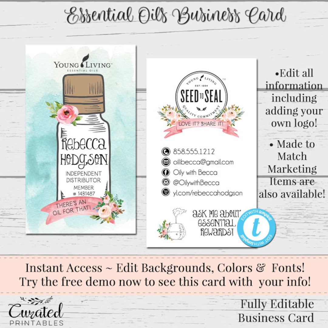Essential Oils Business Card, Oily Rep Card, Business Card Template ...