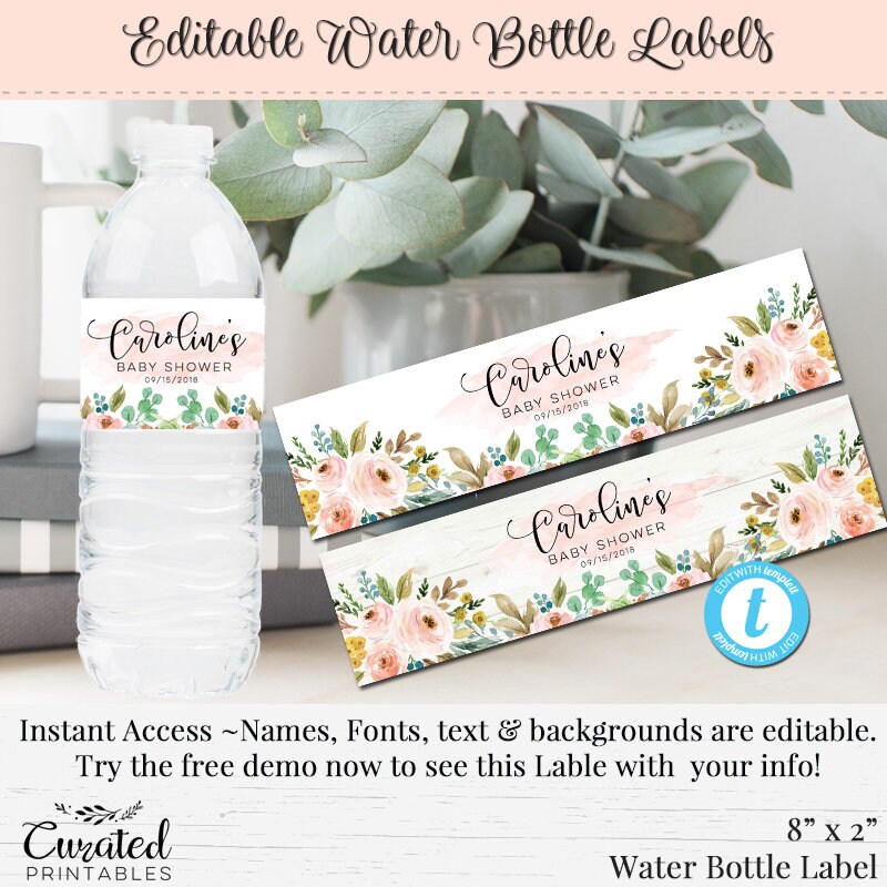 Water Bottle Label Editable Water Bottle Label DIY Water | Etsy