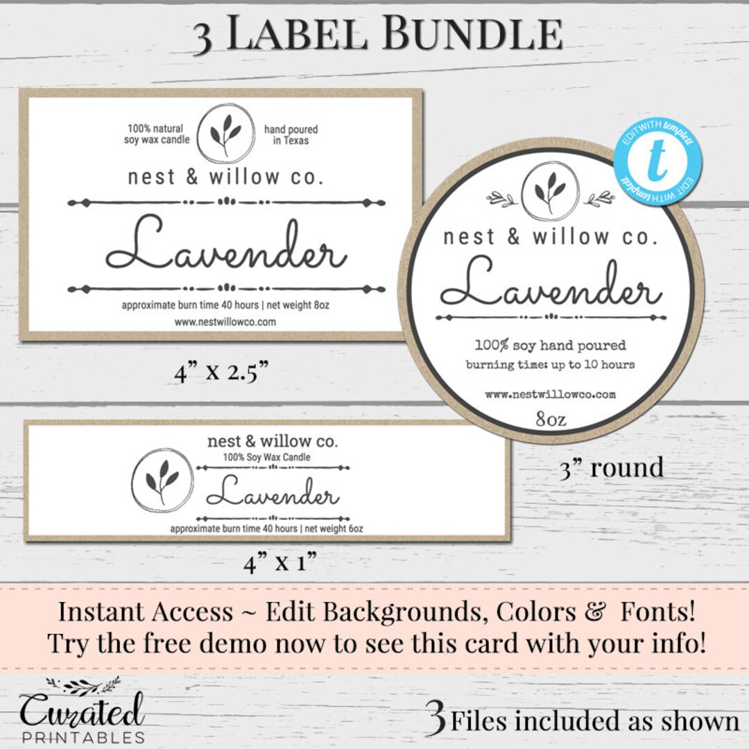 3 Label Bundle - Rectangular Label, DIY Round Sticker, Instant Download ...