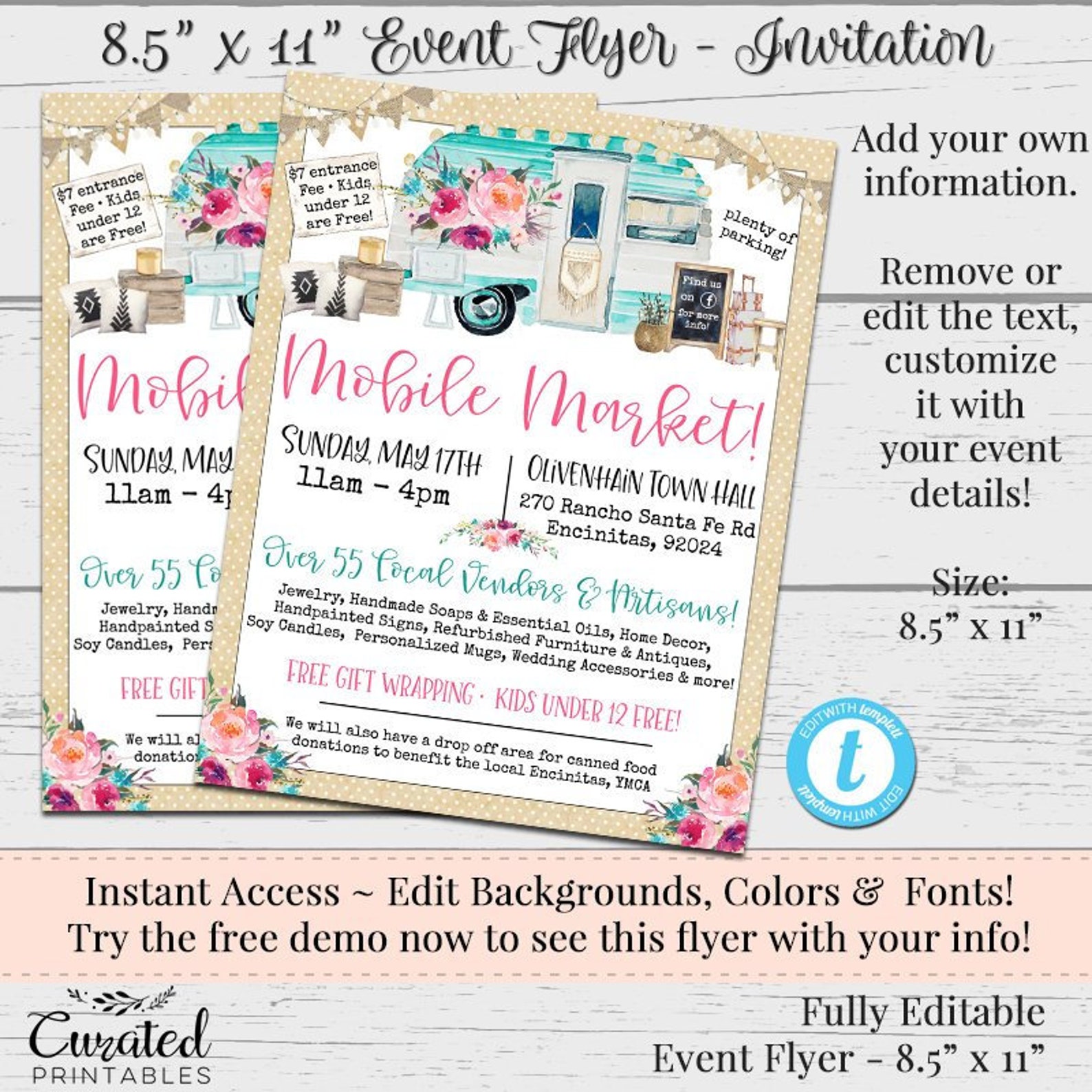 Camper Flyer, Custom Flyer, Vendor Flyer, Trailer Flyer, DIY Template ...