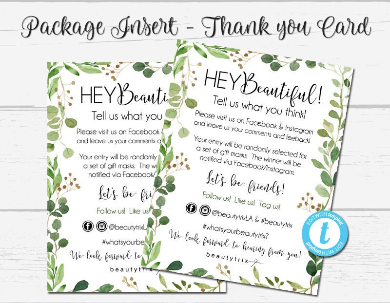 Custom Package Insert DIY Thank You Postcard Editable - Etsy
