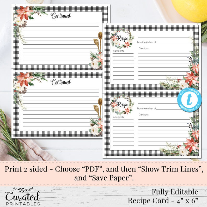 Editable Recipe Cards Cookie Exchange DIY Recipe Cards | Etsy