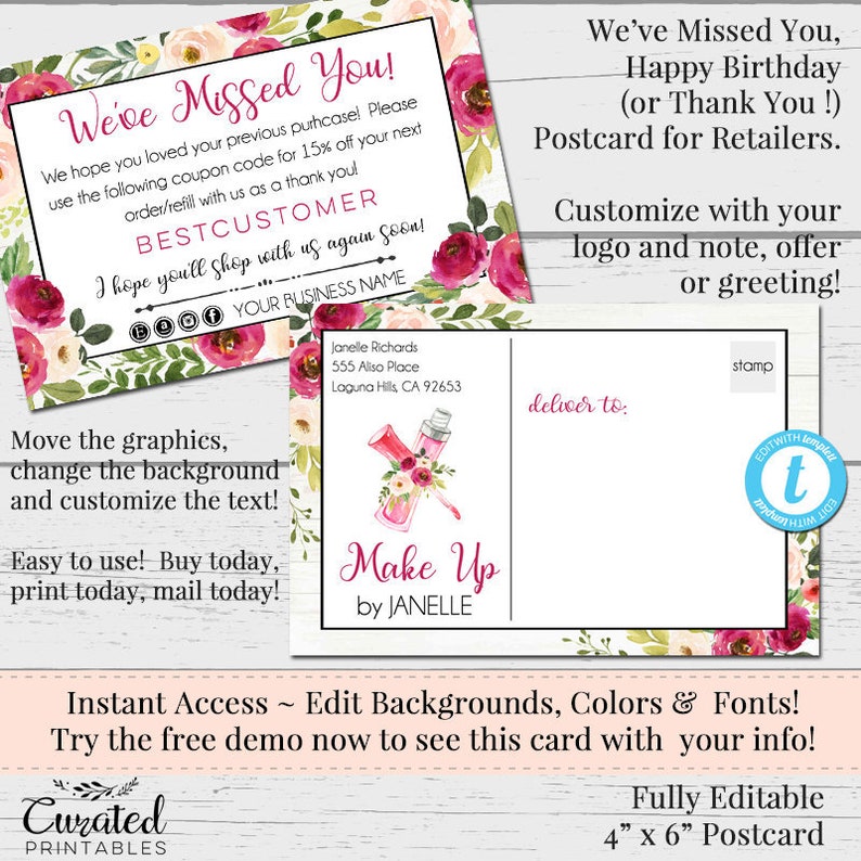 Weve Missed You Postcards Editable Postcards Package Etsy