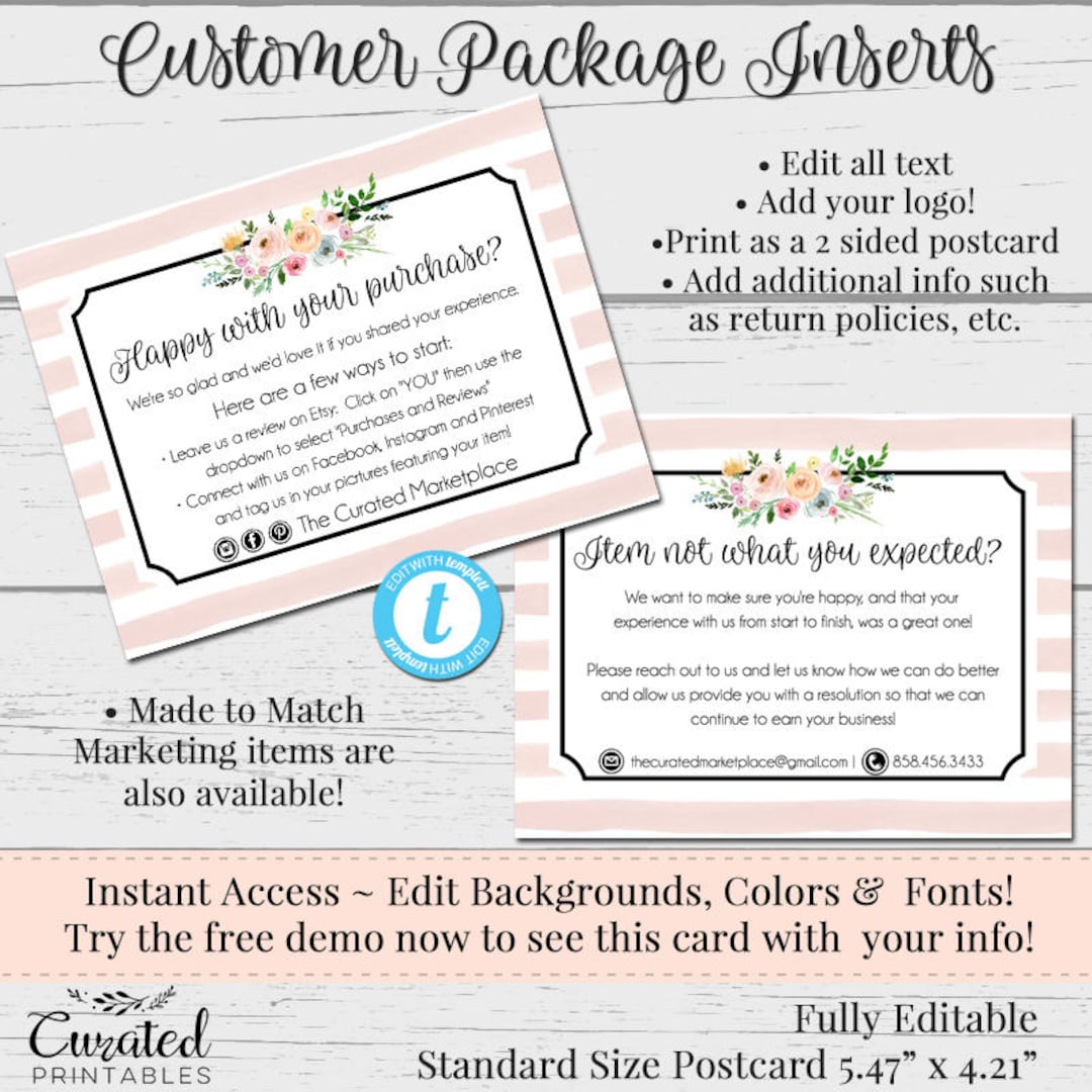 Customer Feedback Card, Thank You Insert, Package Insert, Marketing ...