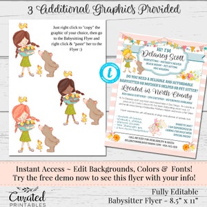 Babysitter Flyer, Child Care Flyer, Mother's Helper Flyer, Editable ...