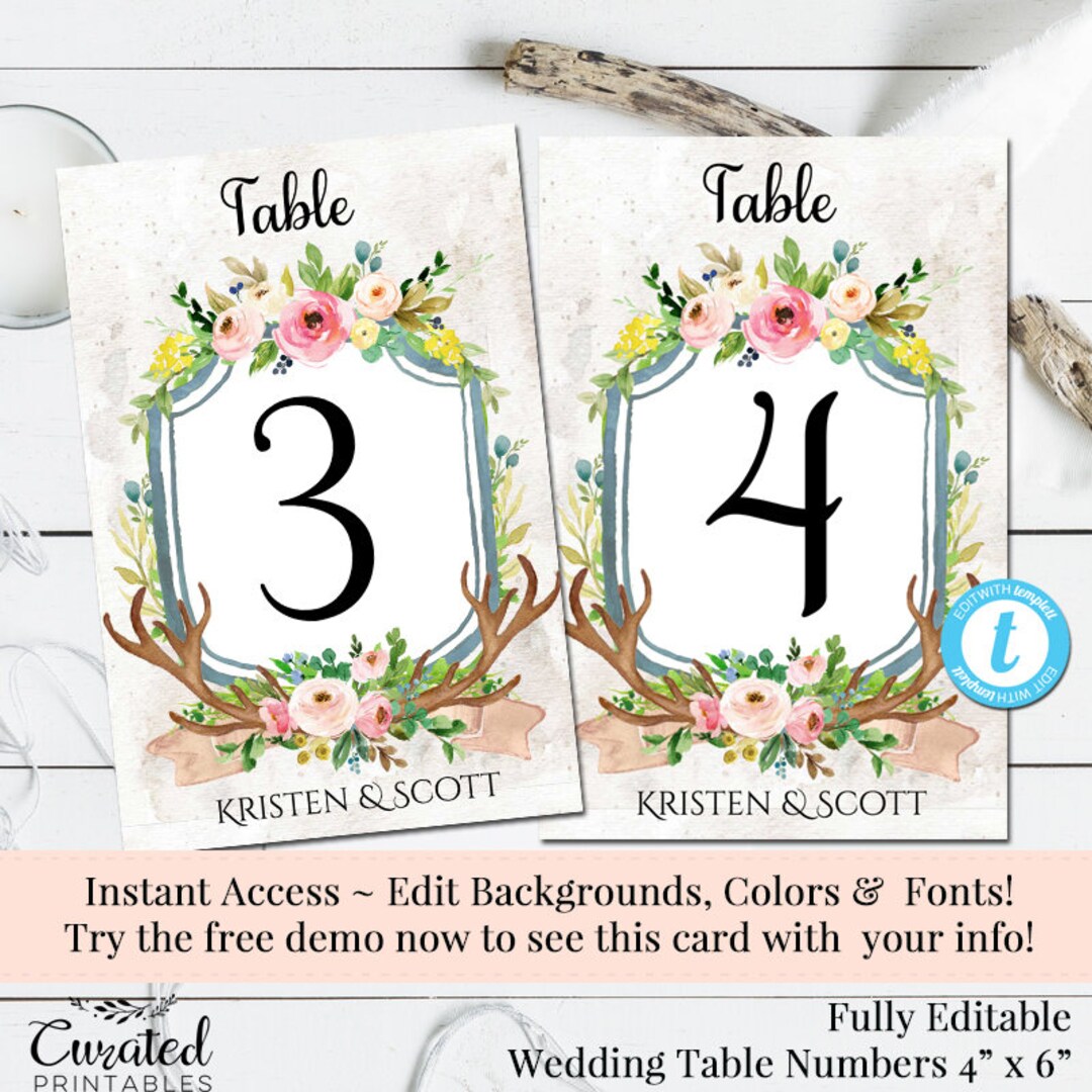 Wedding Table Numbers, Crest Table Numbers, DIY Wedding, Printable ...