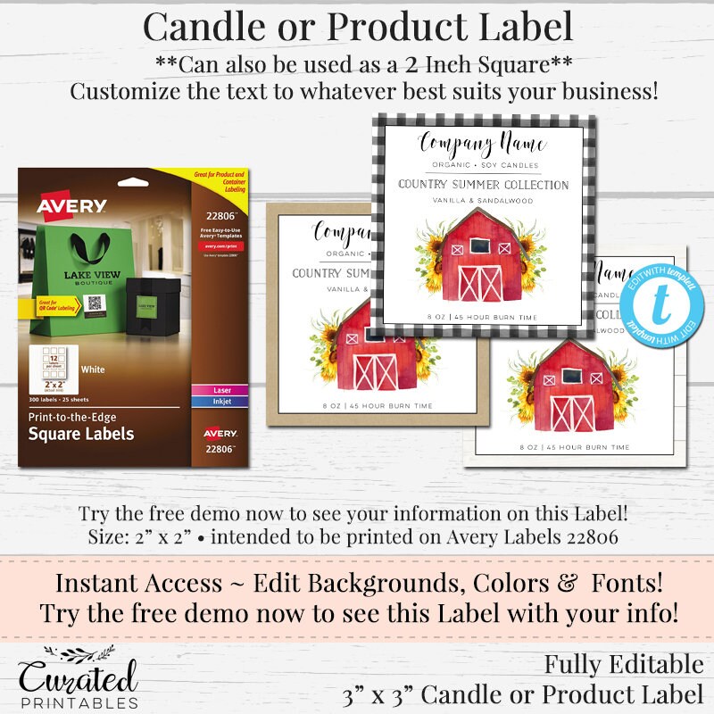 Barn Square Product Label Editable Label Product Label DIY - Etsy