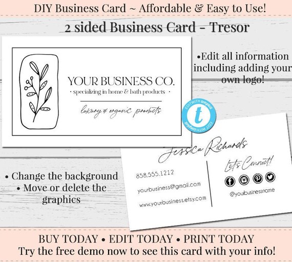 Minimalist Business Card Simple Card Business Card Template | Etsy
