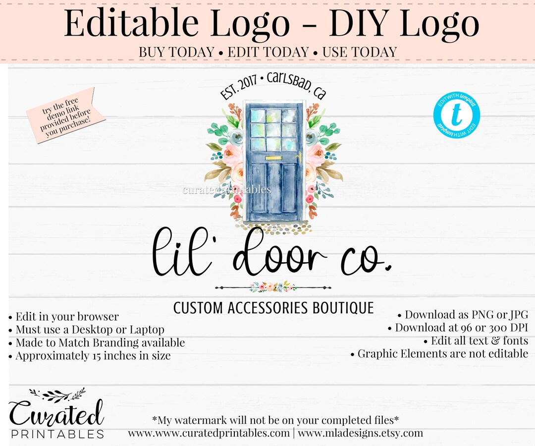 Editable Door Logo, Front Door Logo, Instant Download Logo, DIY Logo ...