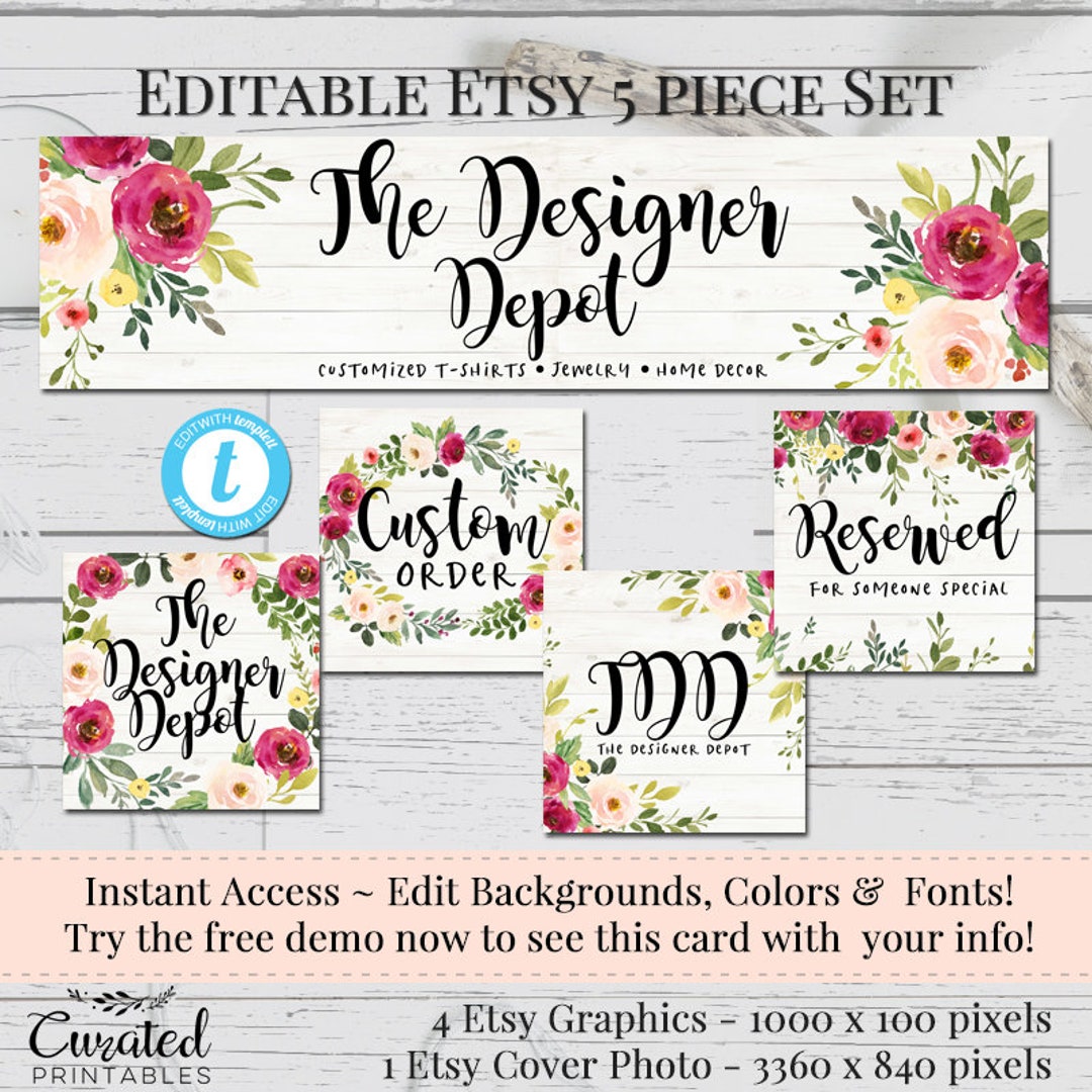 Etsy Cover Photo, DIY Etsy Banner, Editable Etsy Set, DIY Etsy Set ...