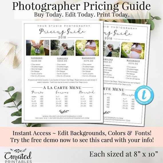 Photography Pricing Guide DIY Pricing Guide Editable | Etsy