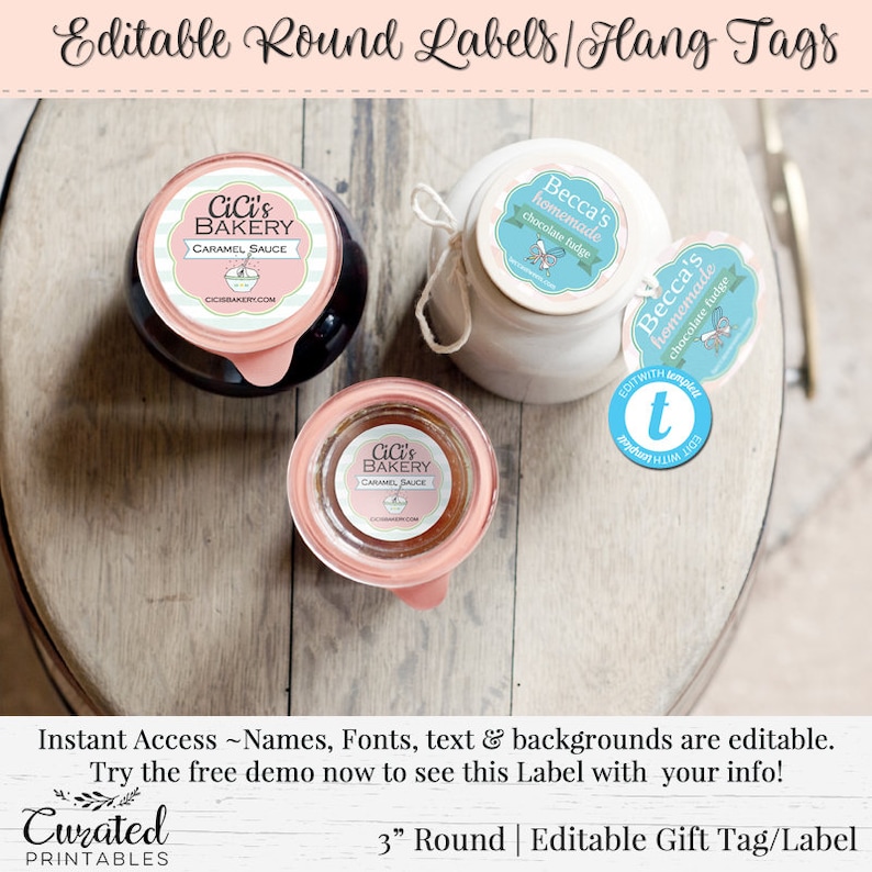 Round Product Label, Editable Label, 3 Inch Round Label, Jar Label, DIY ...