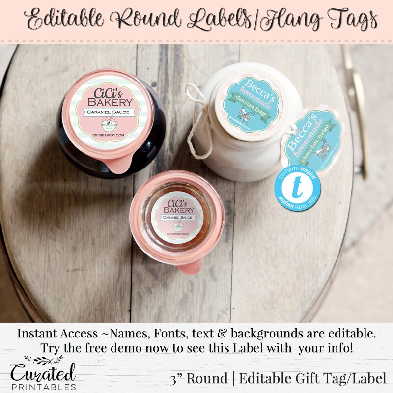 Round Product Label Editable Label 3 Inch Round Label Jar | Etsy