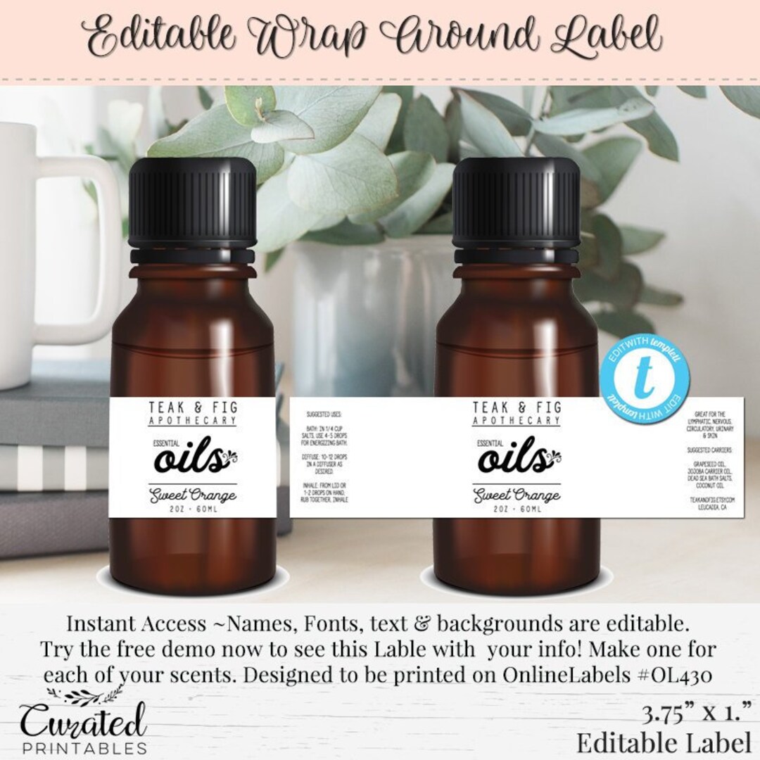 Wrap Around Bottle Label, Editable Bottle Label, DIY Bottle Label ...