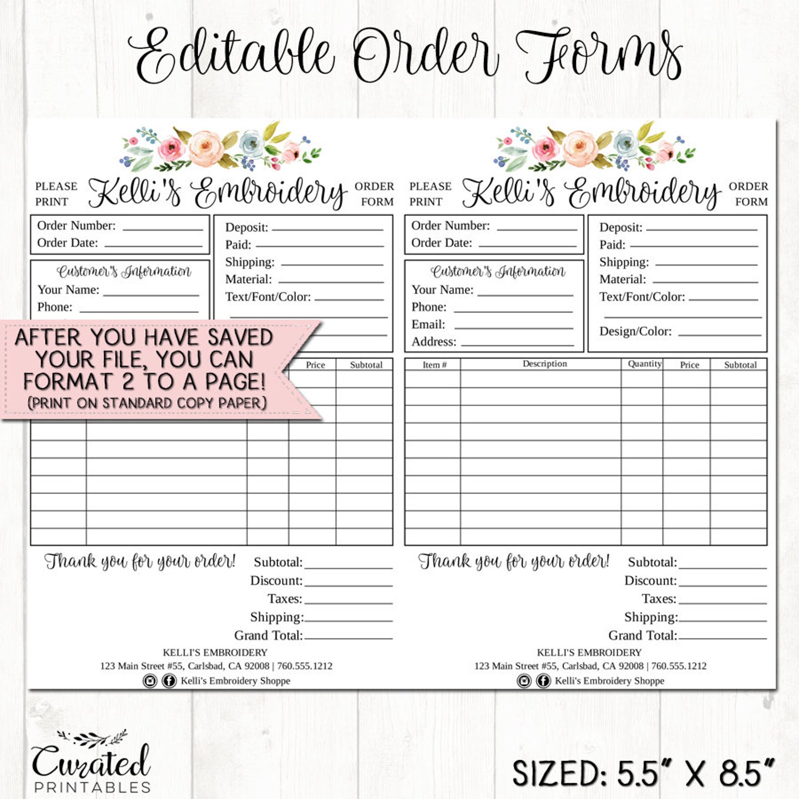 NEW Order Form Customizable Order Form Completely Editable - Etsy
