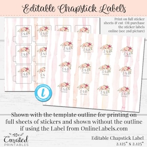 Chapstick Label, Editable Chapstick Label, Bath Product Label, DIY ...