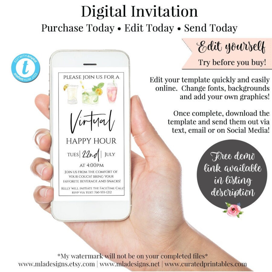 Virtual Happy Hour Electronic Invitation Digital Invitation - Etsy