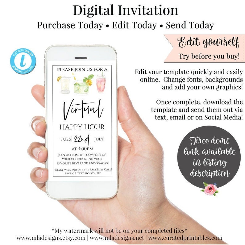 Virtual Happy Hour Electronic Invitation Digital Invitation - Etsy