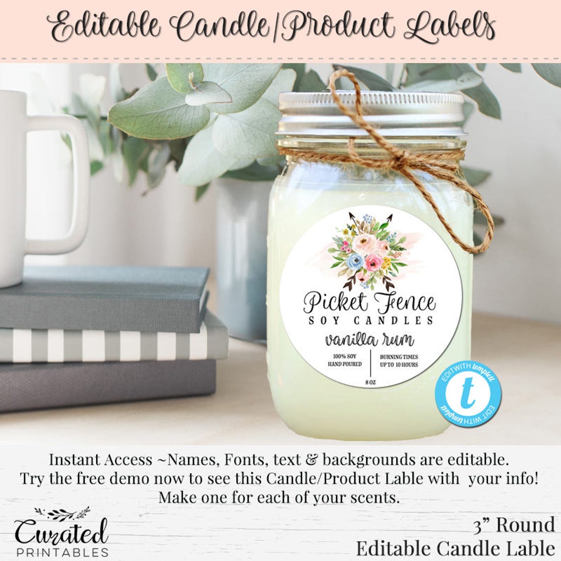 Round Product Label, Editable Label, 3 Inch Round Label, Jar Label, DIY ...