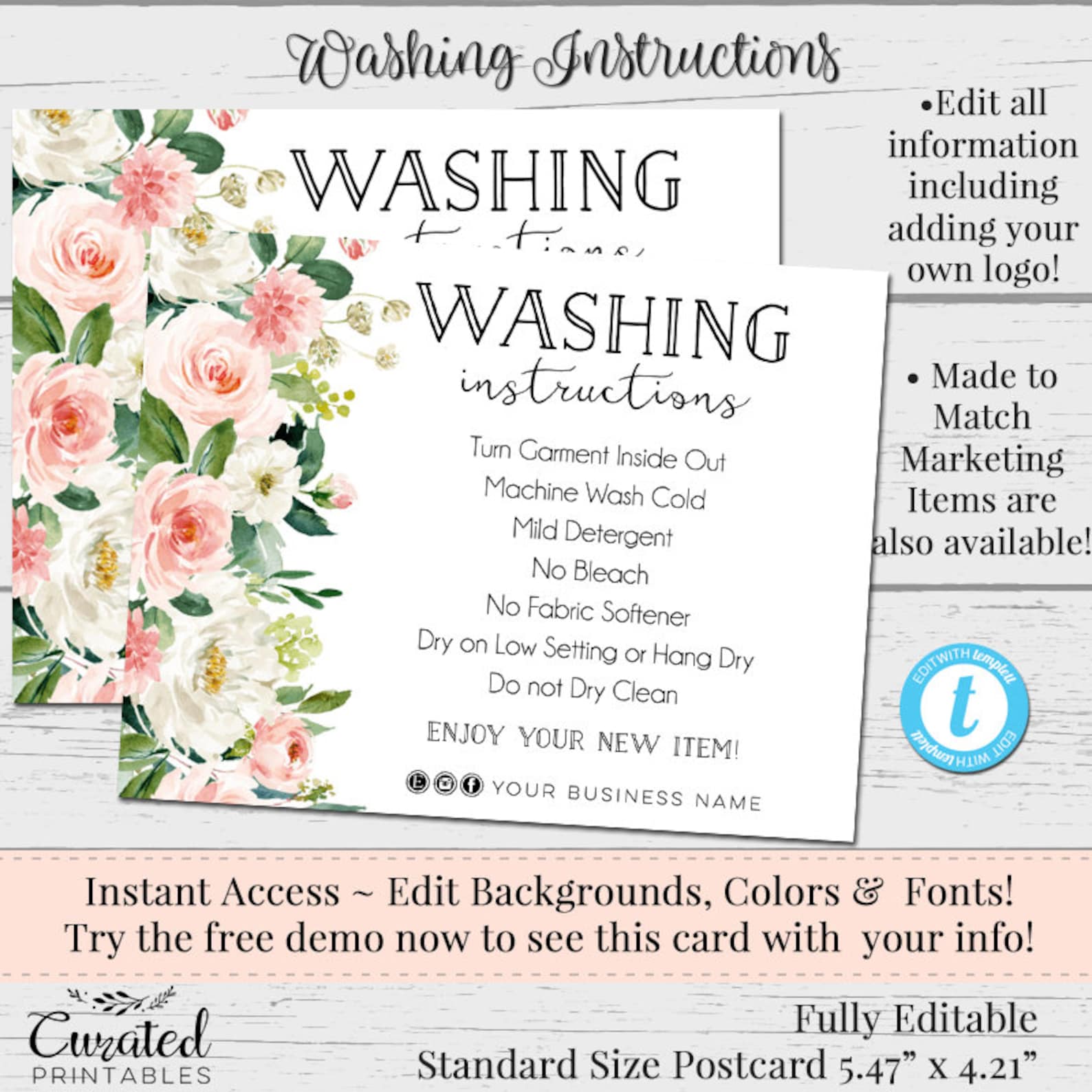 Washing Instructions T-shirt Washing Instructions Editable - Etsy