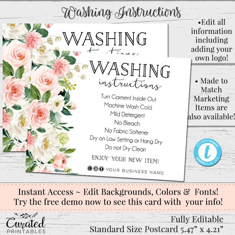 Washing Instructions T-shirt Washing Instructions Editable - Etsy