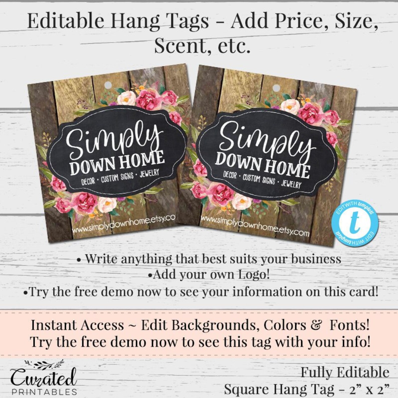 Rustic Barnwood Hang Tag Editable Hang Tag Price Tag DIY | Etsy