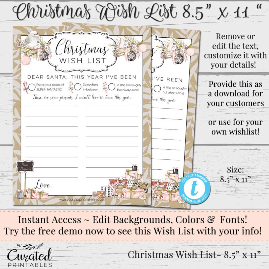 Christmas Wish List, Letter to Santa, DIY Wish List, Editable Letter to ...