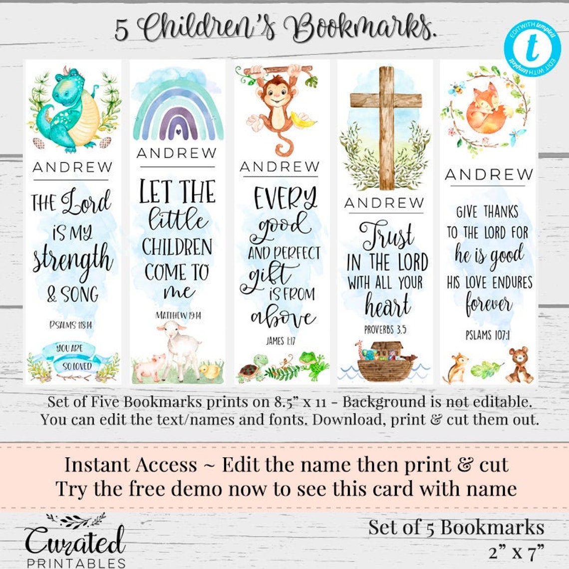Printable Bible Verse Bookmarks, Bookmarks for Children, Personalized ...