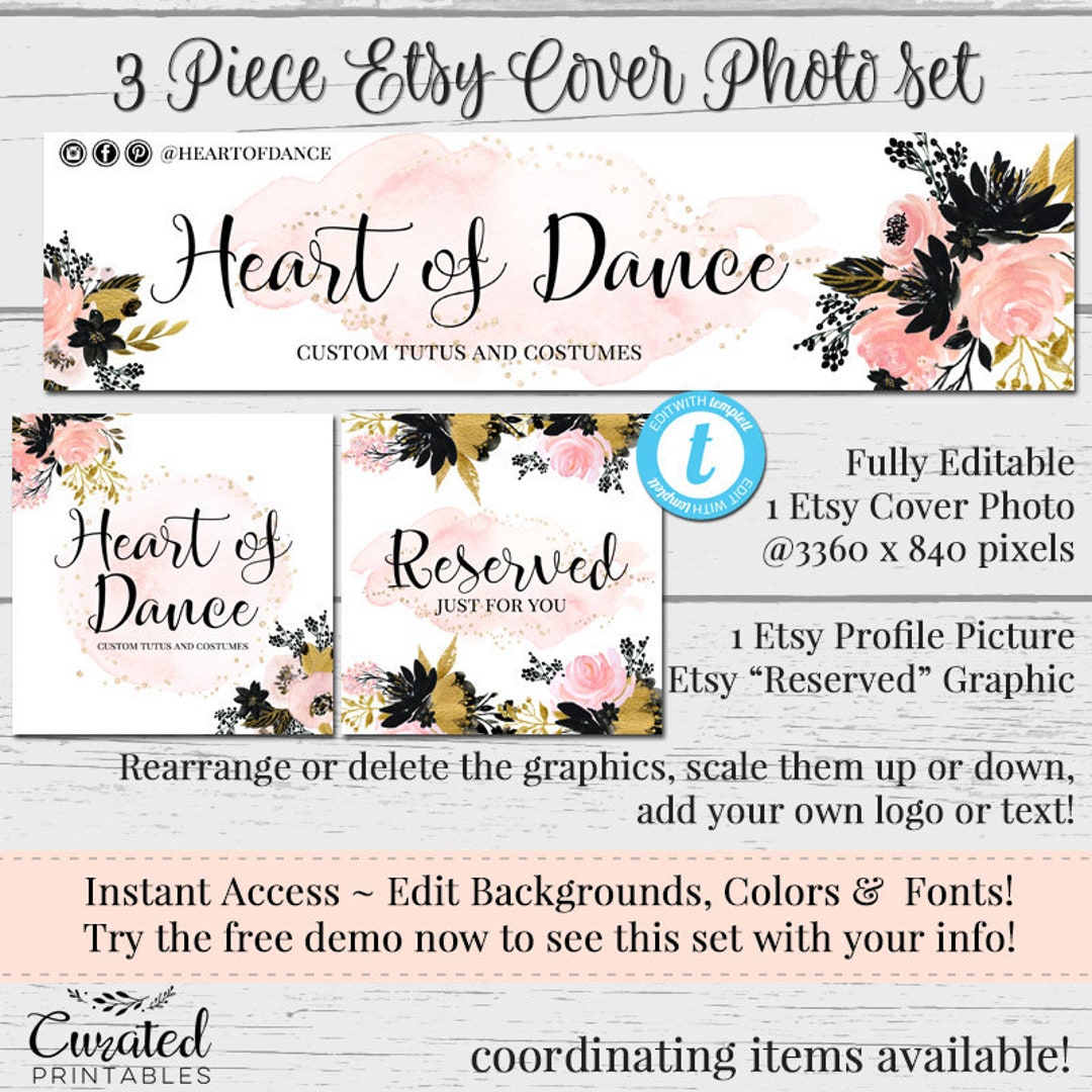 Etsy Cover Photo, DIY Pink Banner, Editable Set, DIY Etsy Set, Boutique ...