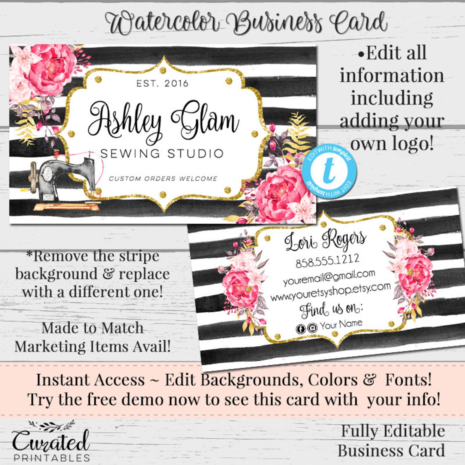 Sewing Watermark for Photos Editable Watermark Graphic DIY - Etsy