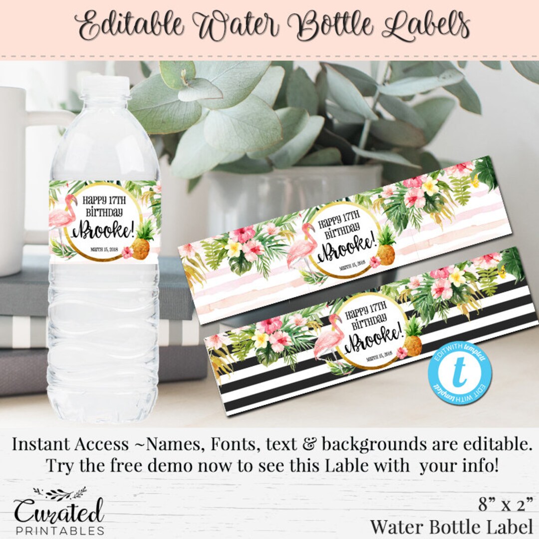 Water Bottle Label, Editable Water Bottle Label, DIY Water Bottle Label ...