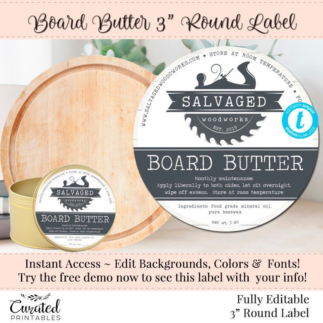 Board Butter Label, DIY Product Label, Editable Round Label, Beeswax ...