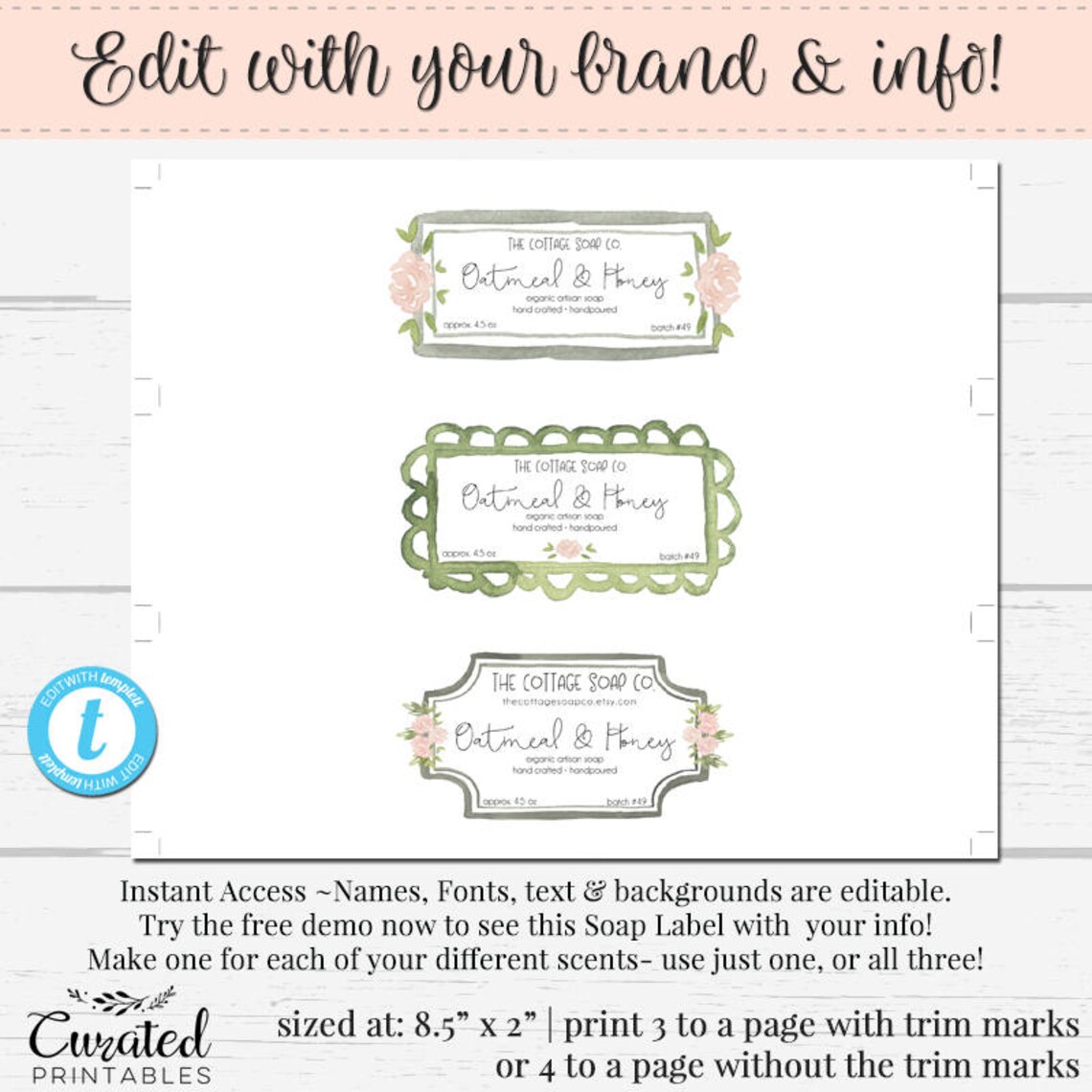 3 Soap Labels Editable Label Bath Product Label DIY - Etsy