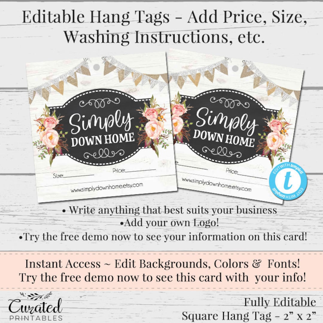 Hang Tag, Editable Hang Tag, Price Tag, DIY Hang Tag, Instant Download ...