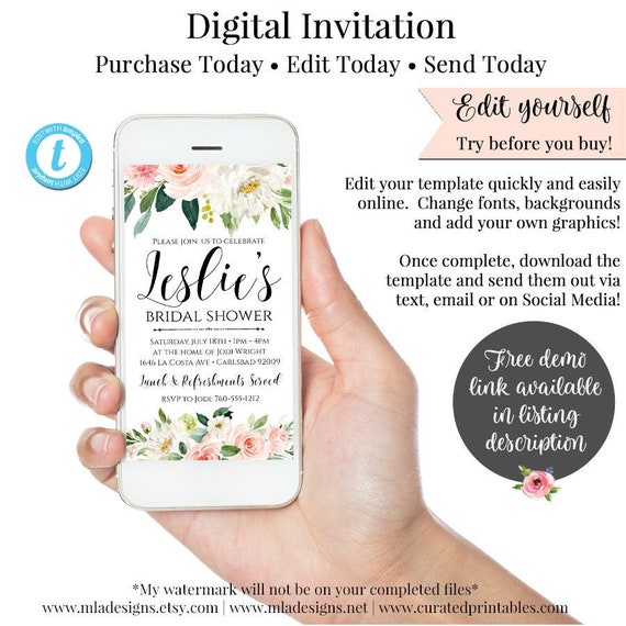 Electronic Invitation Digital Invitation Smartphone | Etsy