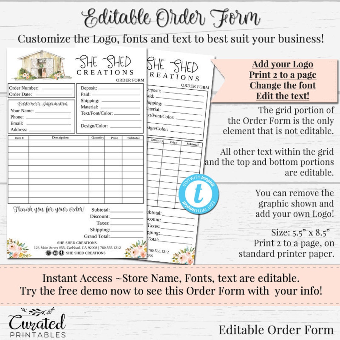 DIY Order Form, Customizable Order Form, Completely Editable Order Form ...