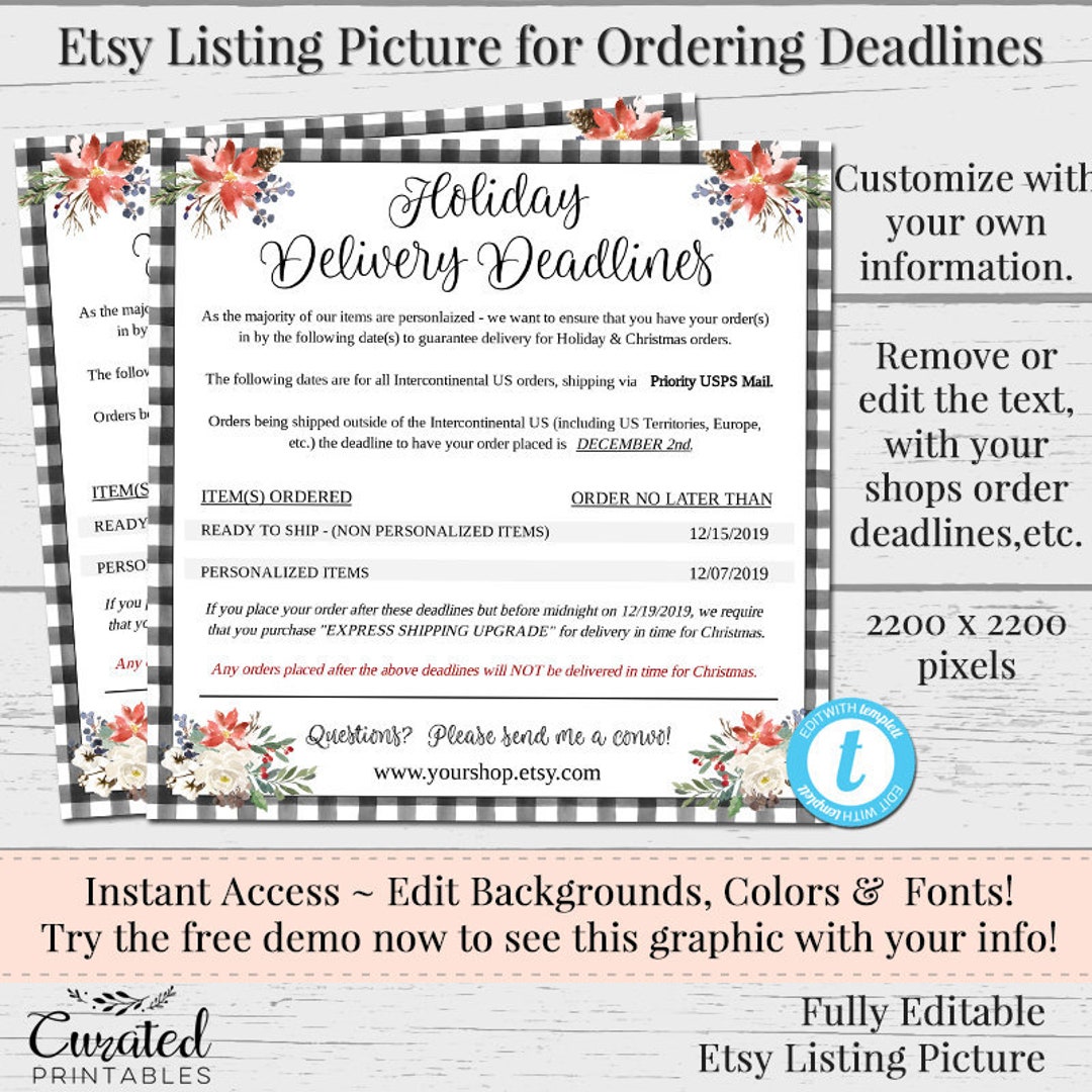 Order Deadline Graphic, Listing Graphic, Customized Listing Graphic ...