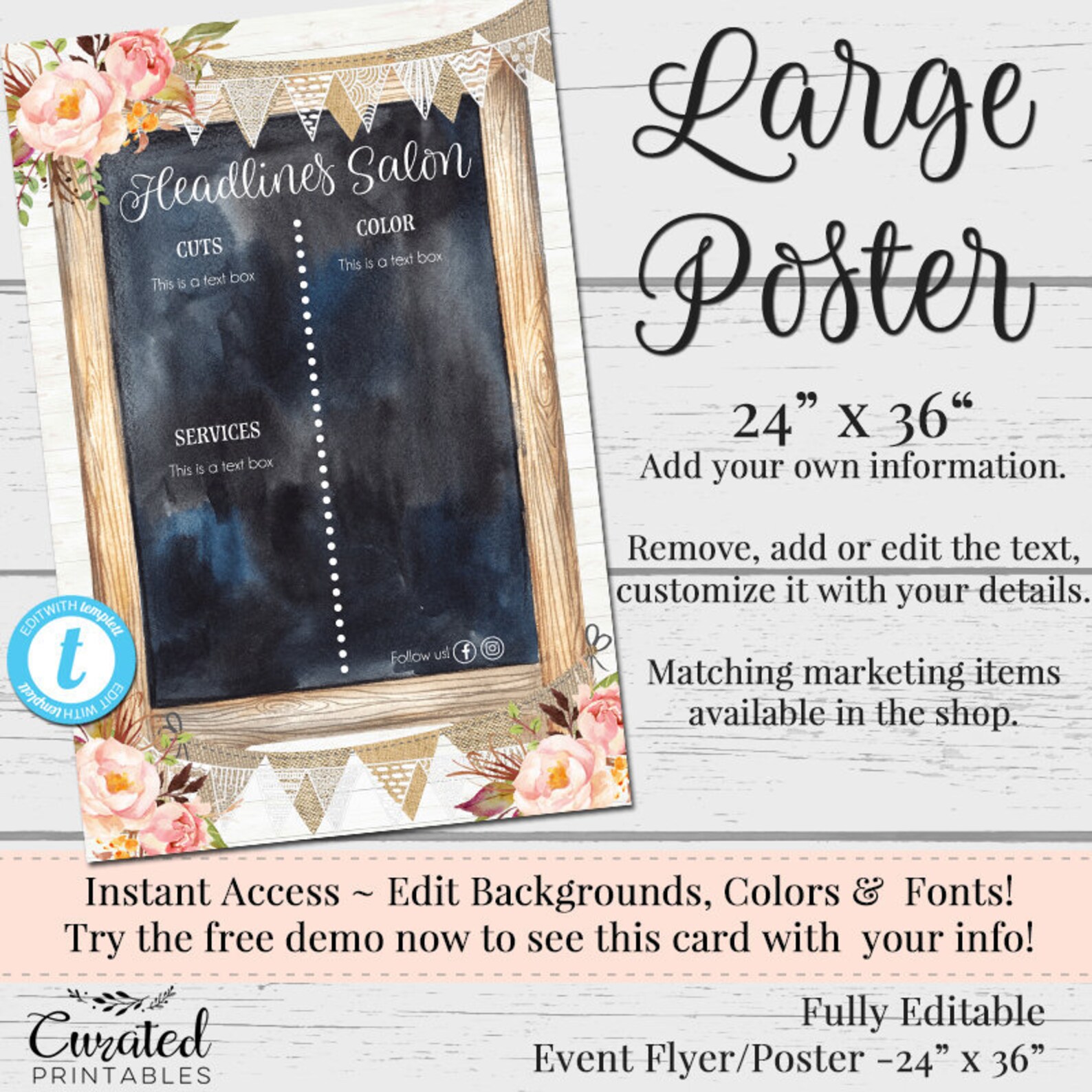 Editable Poster Sign Advertising Poster DIY Large Flyer - Etsy