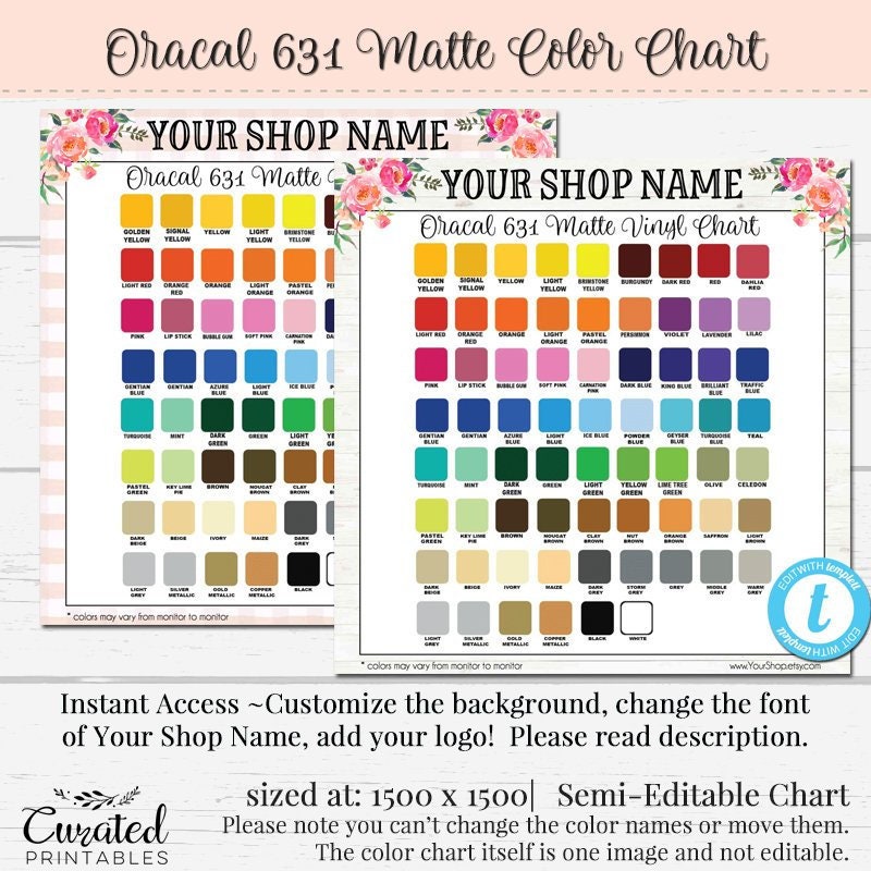 Oracal 631 Matte Vinyl Color Chart Custom Color Chart Vinyl | Etsy