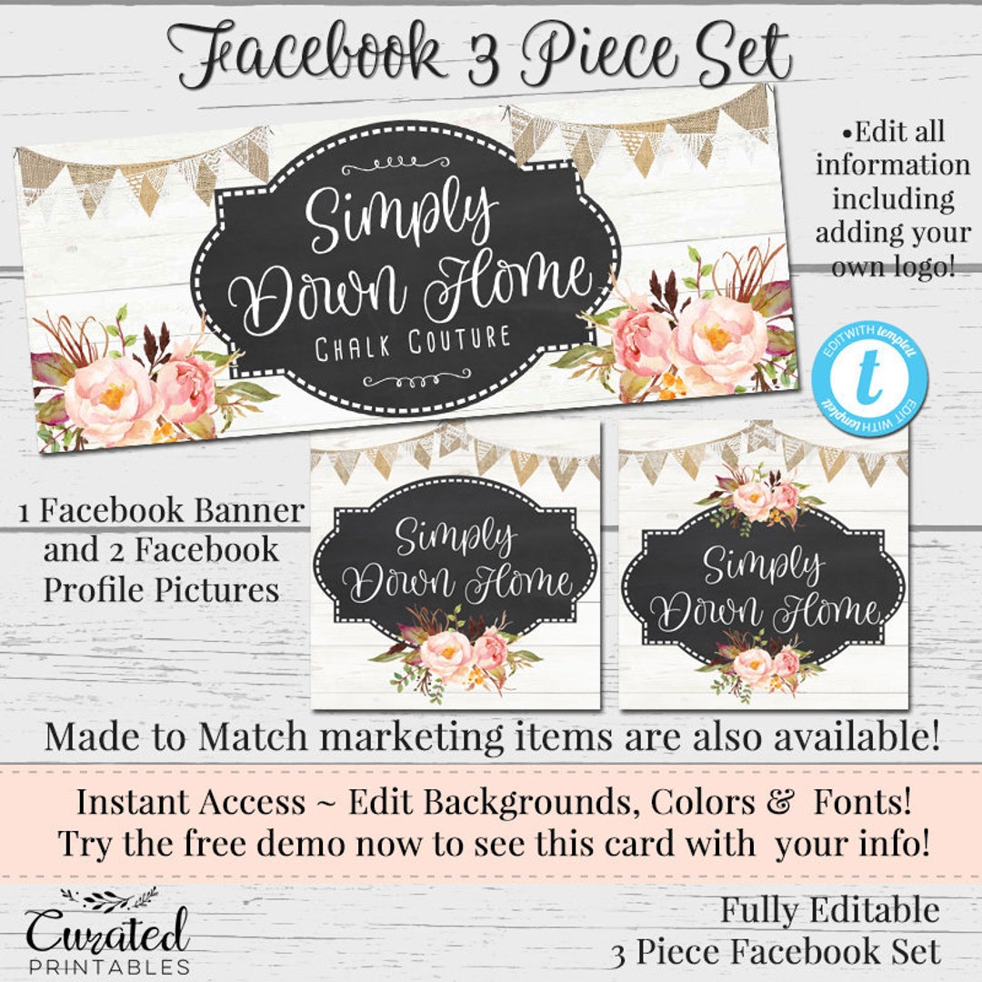Rustic Facebook Set, Customizable Facebook, DIY Watercolor Facebook ...