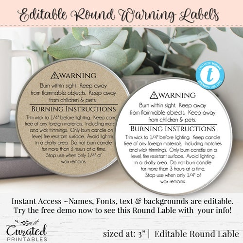 Warning Label Editable Warning Label 3 Inch Round Label - Etsy