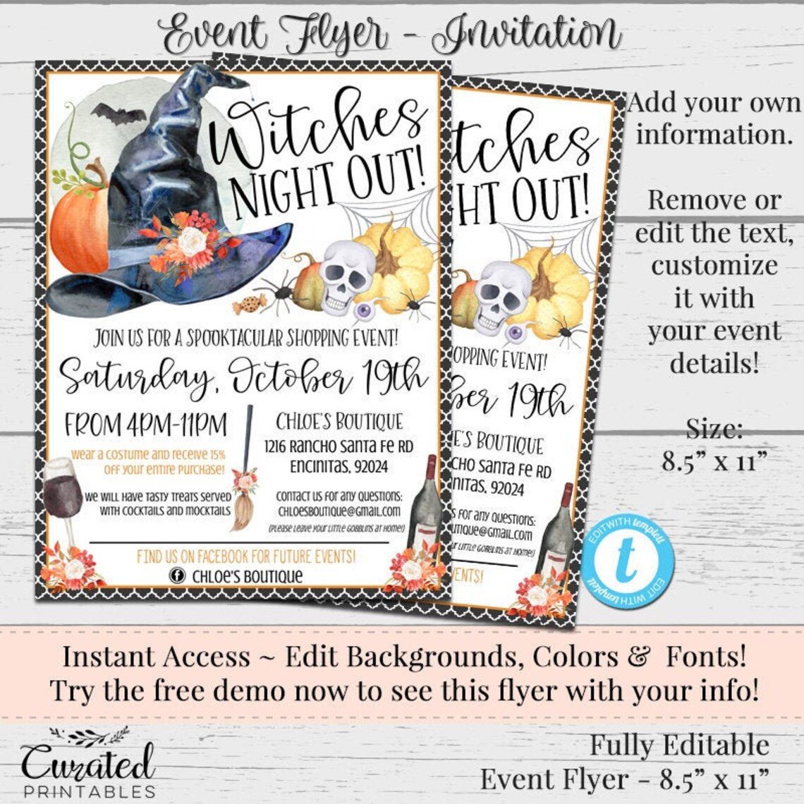 Halloween Flyer, Witches Night Out, Vendor Flyer, Fall Market Flyer ...