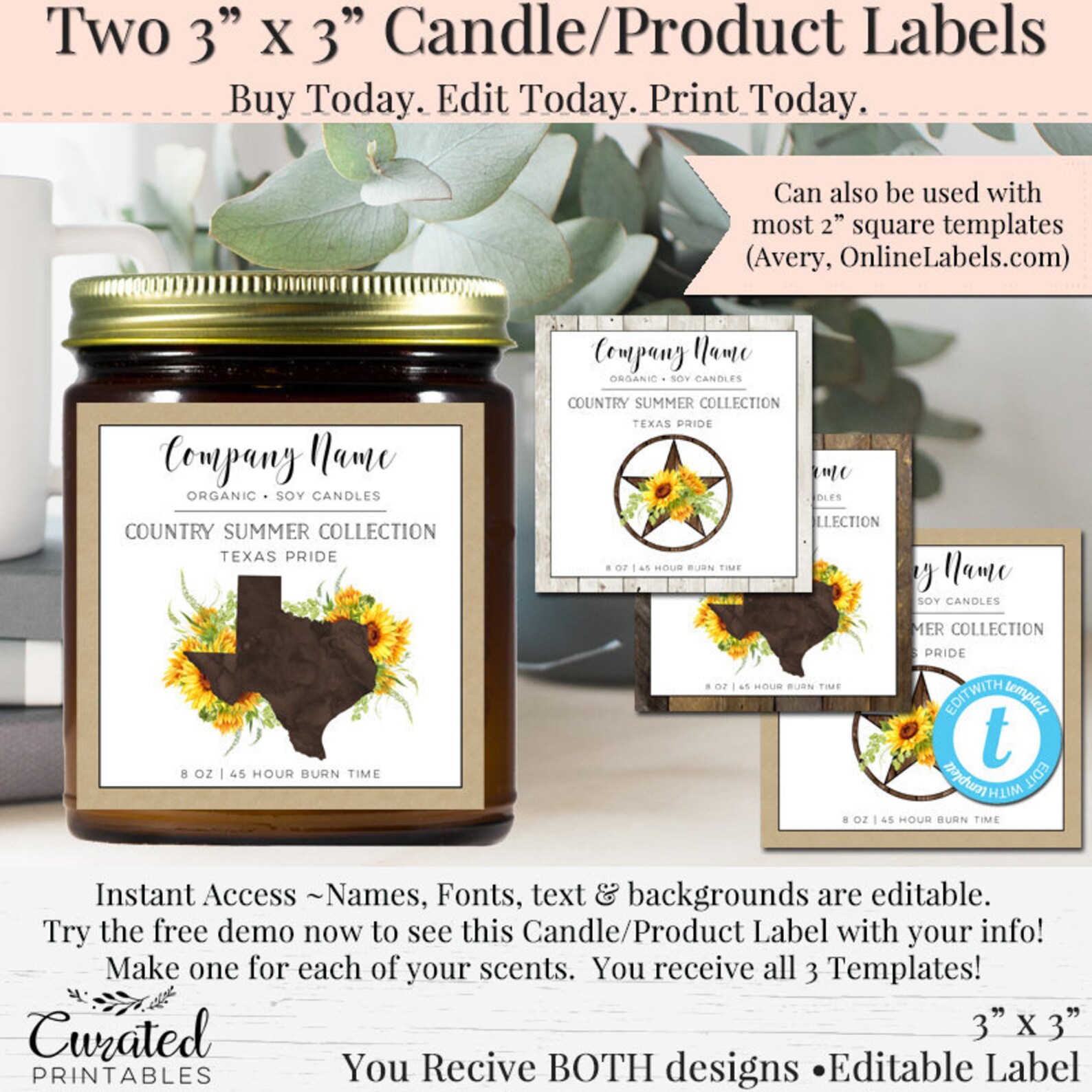 Texas Pride Square Product Label, Editable Label, Product Label, DIY ...