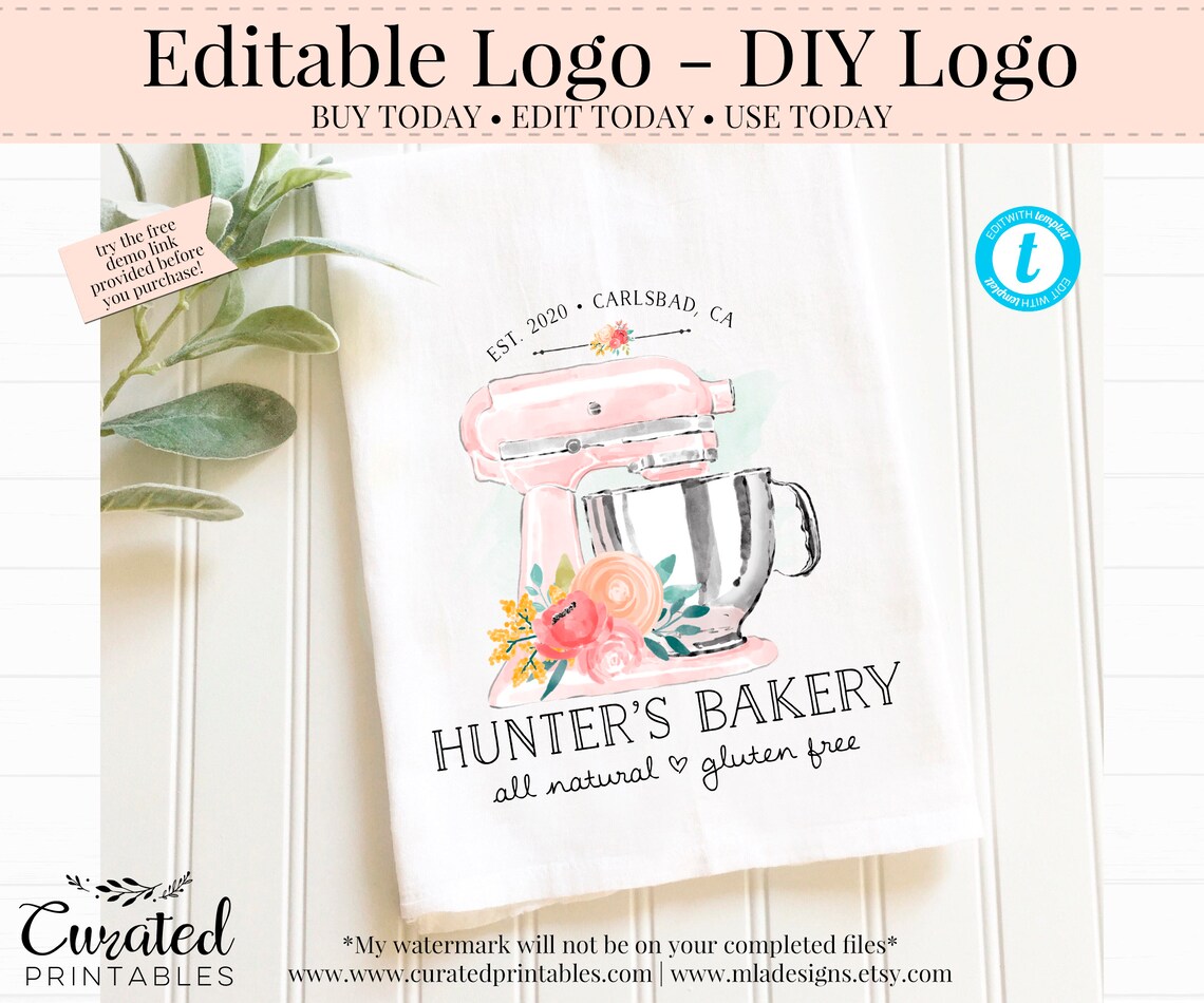 Editable Logo Baking Logo Mixer Logo Bakery Logo DIY Logo - Etsy