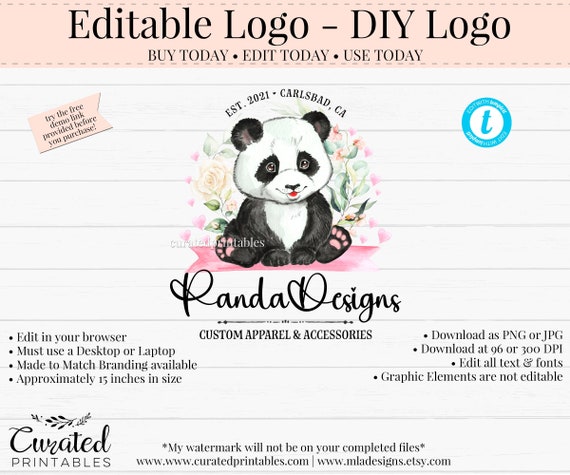 Editable Logo Panda Logo Branding Instant Download Logo - Etsy