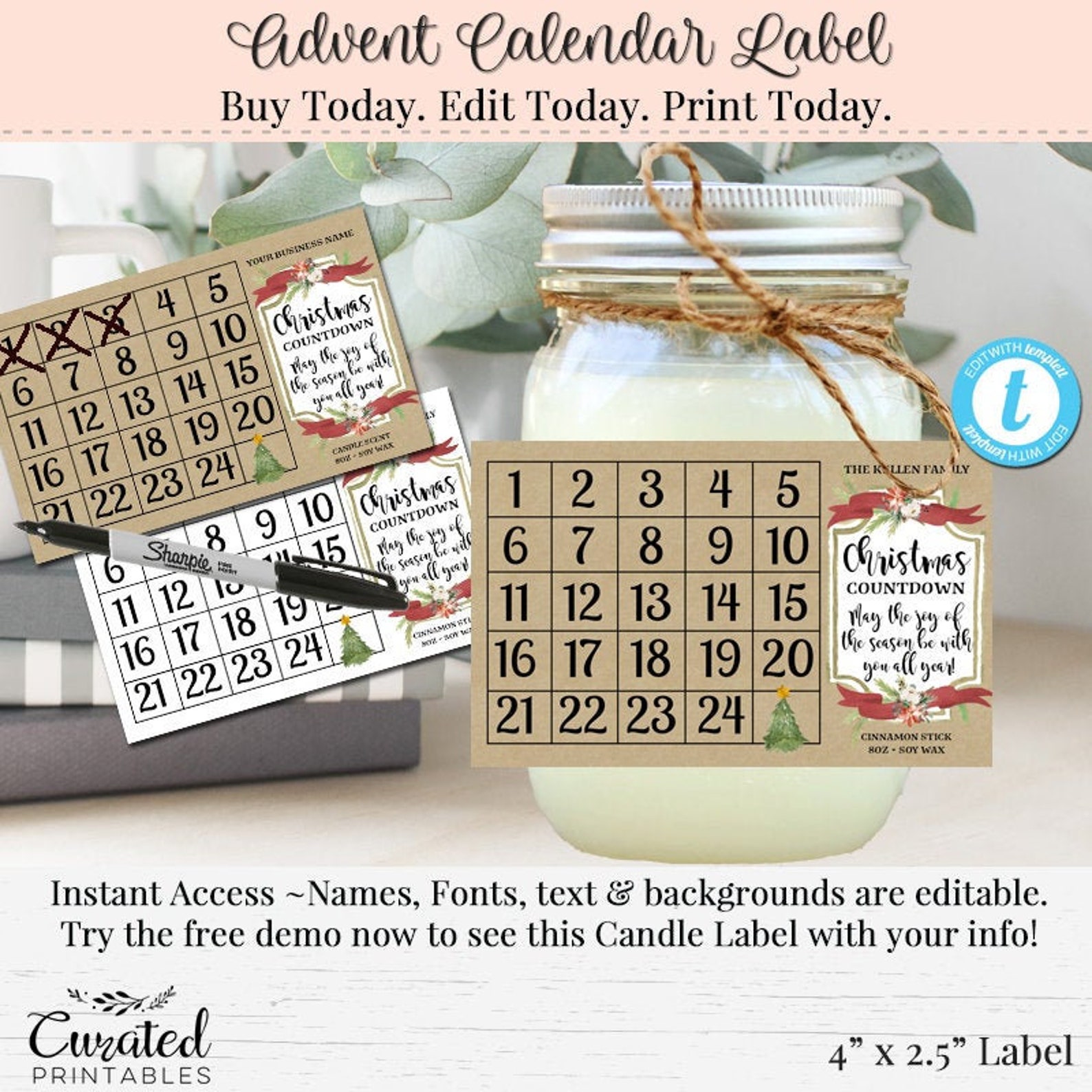 Advent Candle Label Editable Label Christmas Candle Label - Etsy