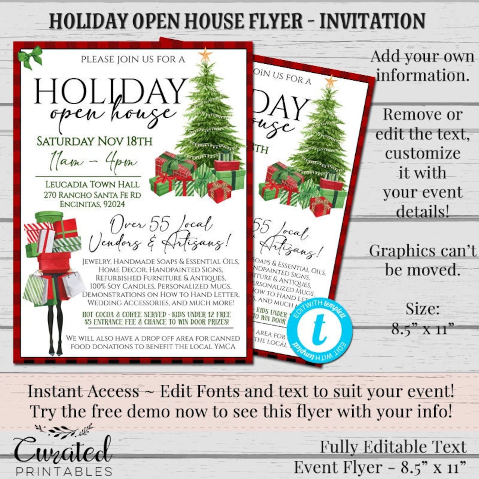Holiday Open House Flyer, Christmas Flyer, Holiday Invitation, Craft ...