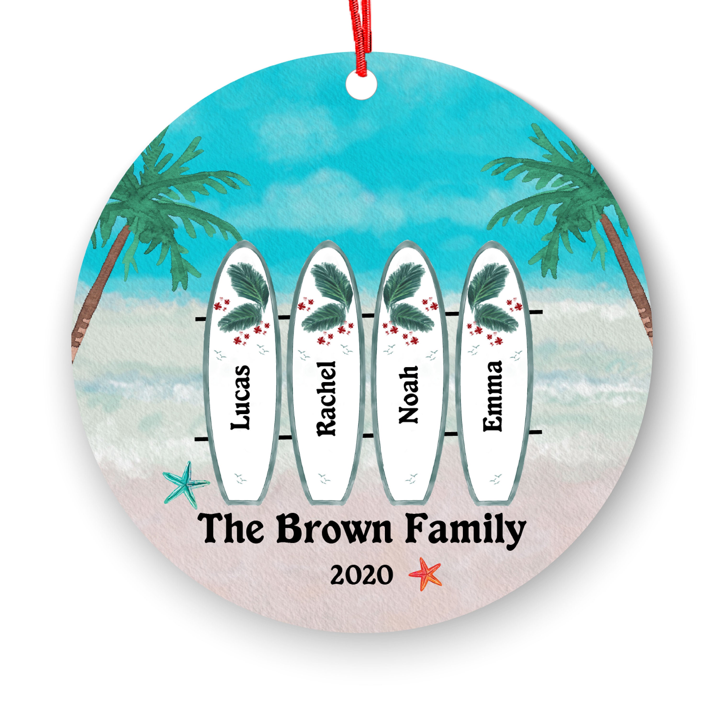 Surfboards Personalized Christmas Ornament Family of 3 4 5 6 | Etsy