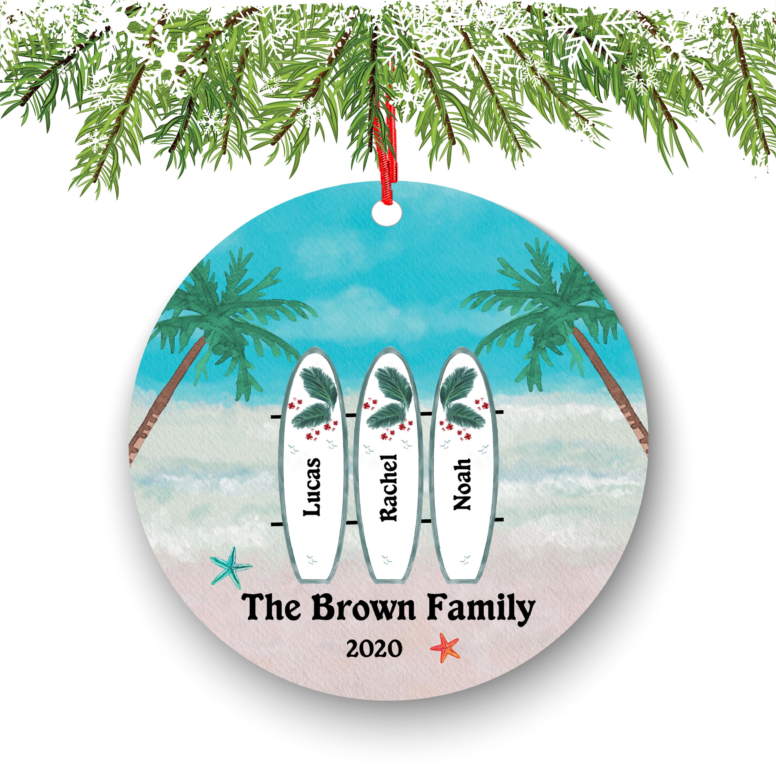 Surfboards Personalized Christmas Ornament Family of 3 4 5 6 | Etsy